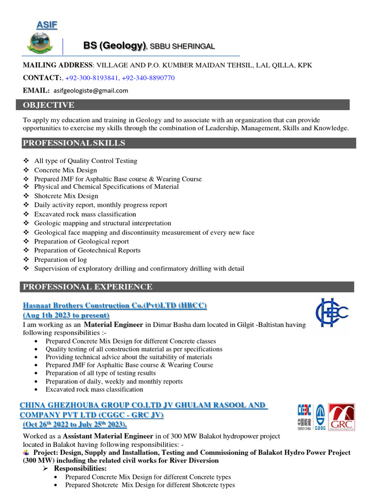 Asif Material Eng CV 2023 | PDF | Concrete | Engineering