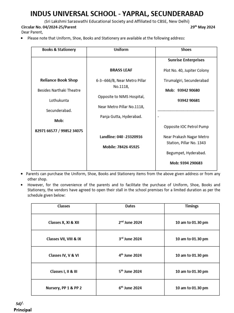 Circular For Uniform and Books | PDF