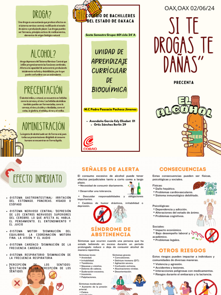 Triptico Sobre El Alcohol | PDF | Alucinación | Drogas