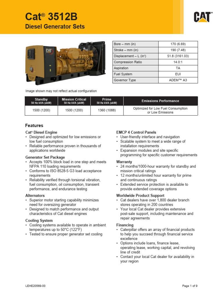 LEHE20569-00_3512B_1088ekW_Specsheet | PDF | Radiator | Coolant