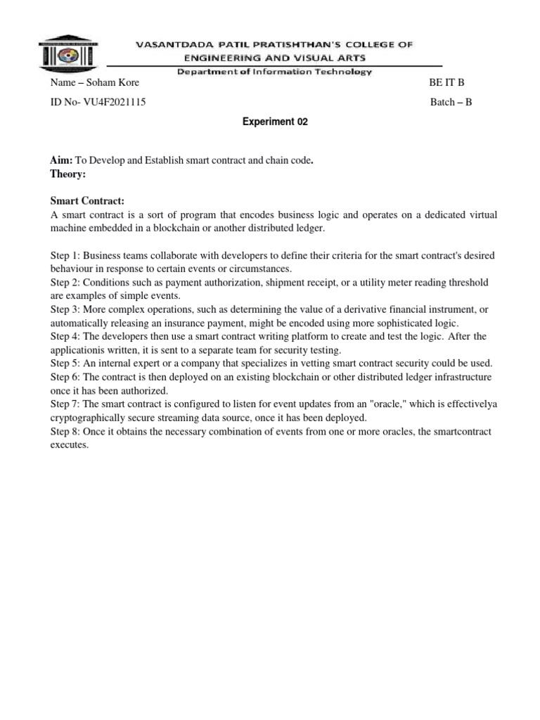 blockchain lab SOHAM KORE EXP-2 | PDF | Computer Programming | Computing blockchain lab SOHAM KORE EXP-2 | PDF | Computer Programming | Computing
