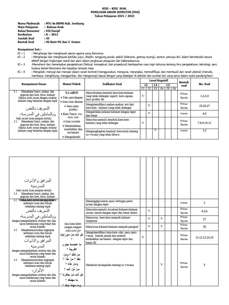 Kisi Bahasa Arab 7 | PDF