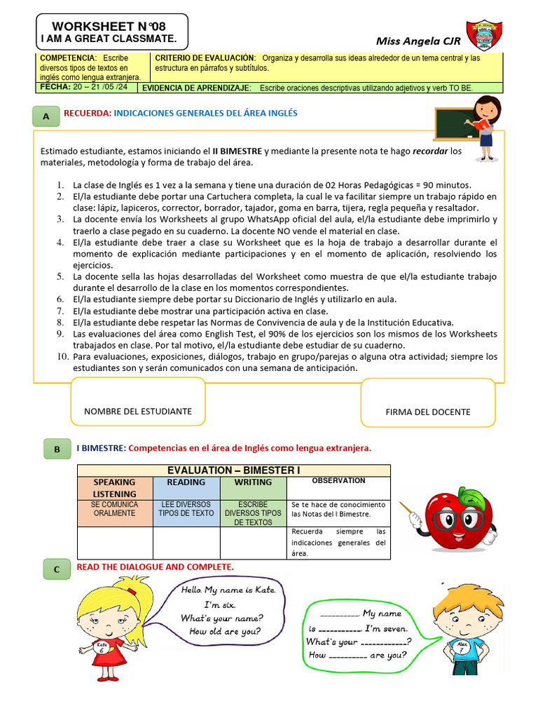 Worksheet N°08 - I Am A Great Classmate | PDF | Salón de clases