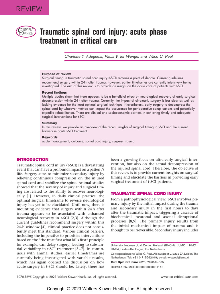 Traumatic Spinal Cord Injury | PDF | Surgery | Spinal Cord Injury