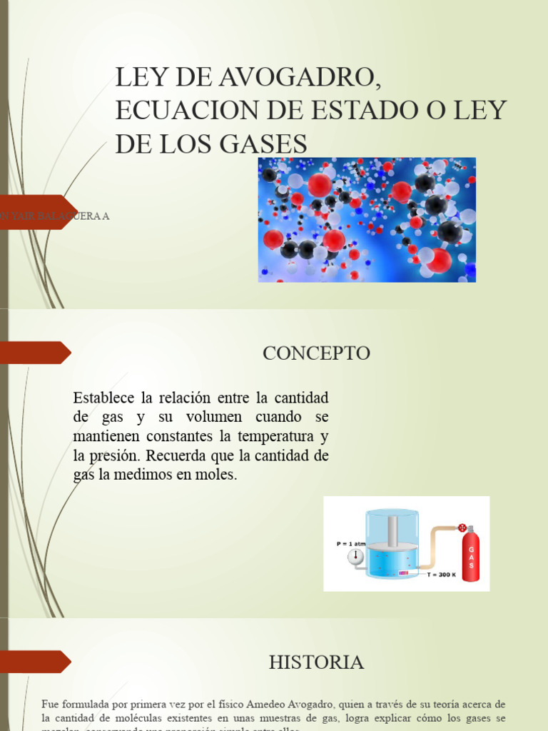 Ley de Avogadro, Ecuacion de Estado o | PDF | Gases | Mole (Unidad)