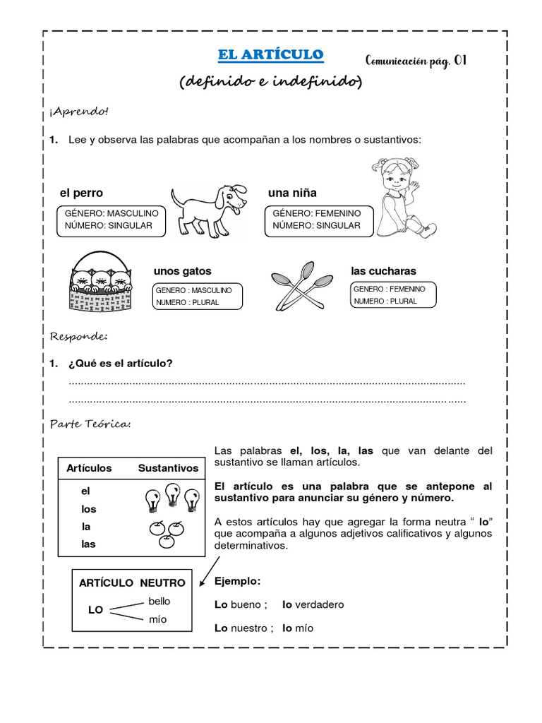 Los Articulos Definidos e Indefinidos | PDF | Género gramatical ...