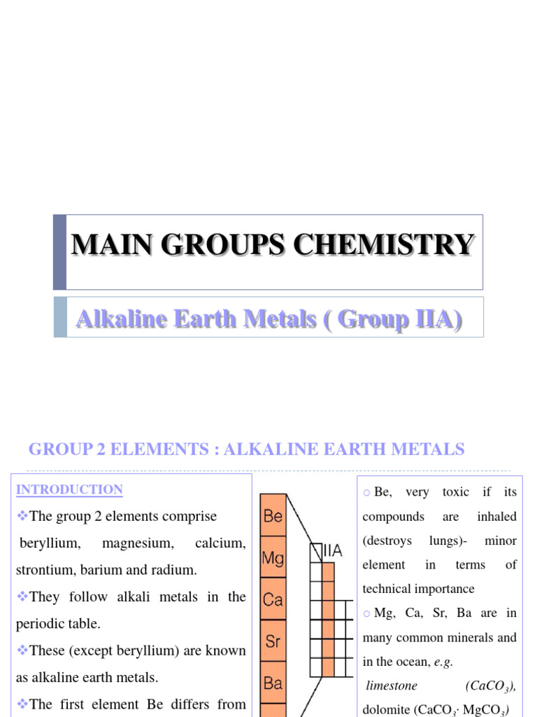 Main Groups Chemistry: Alkaline Earth Metals (Group IIA) | PDF ...