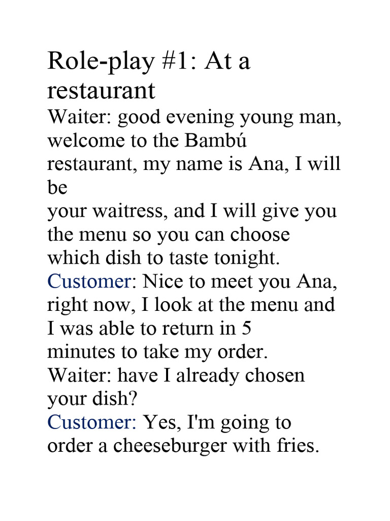 Restaurant Roleplay | PDF | Waiting Staff | Restaurants