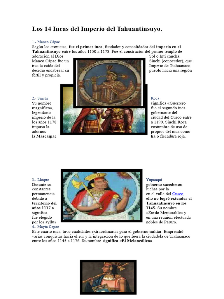 Los 14 Incas Del Imperio Del Tahuantinsuyo 123 | PDF | Imperio Inca