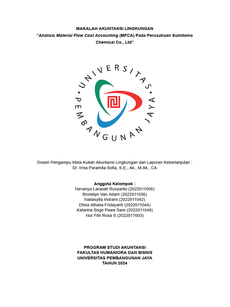 Analisis Material Flow Cost Accounting (MFCA) Pada Perusahaan Sumitomo Chemical Co., LTD | PDF