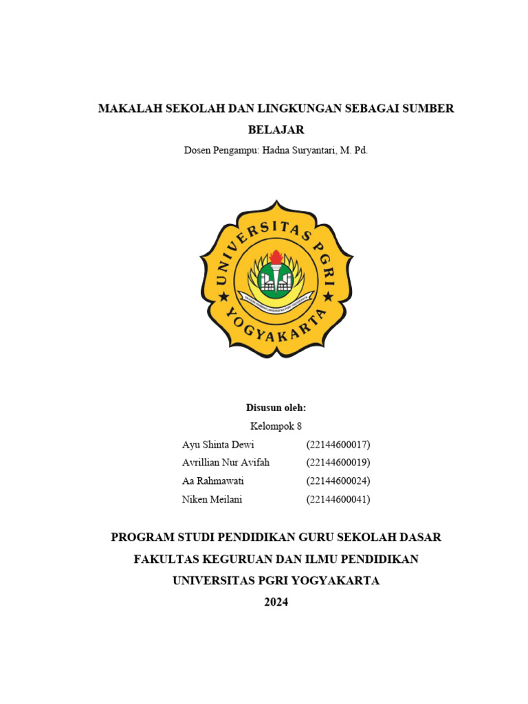 MAKALAH SEKOLAH DAN LINGKUNGAN SEBAGAI SUMBER BELAJAR Kelompok 8 | PDF ...