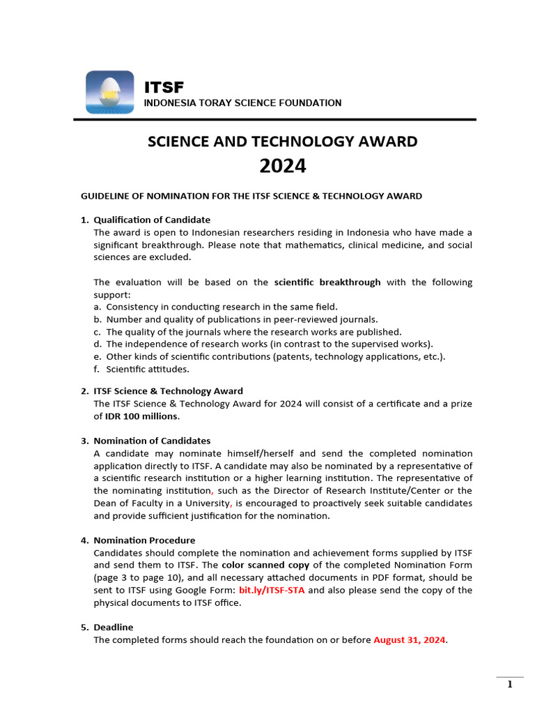 Science and Technology Award Form Year 2024 | PDF | Thesis | Science