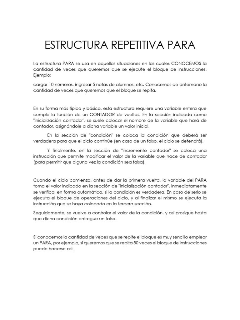 Clase # 4 Estructura Repetitiva para | PDF | Programa de computadora | Programación