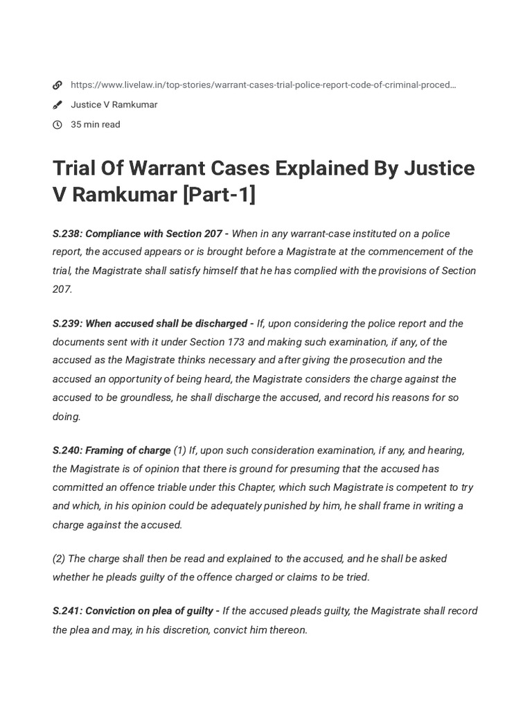 Trial of Warrant Cases V Ramkumar Part 1 @CurrentLegalGK | PDF | Acquittal | Witness