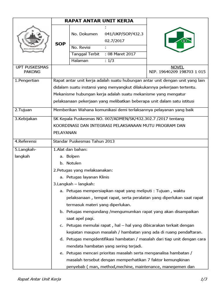 SOP RAPAT ANTAR UNIT KERJA | PDF