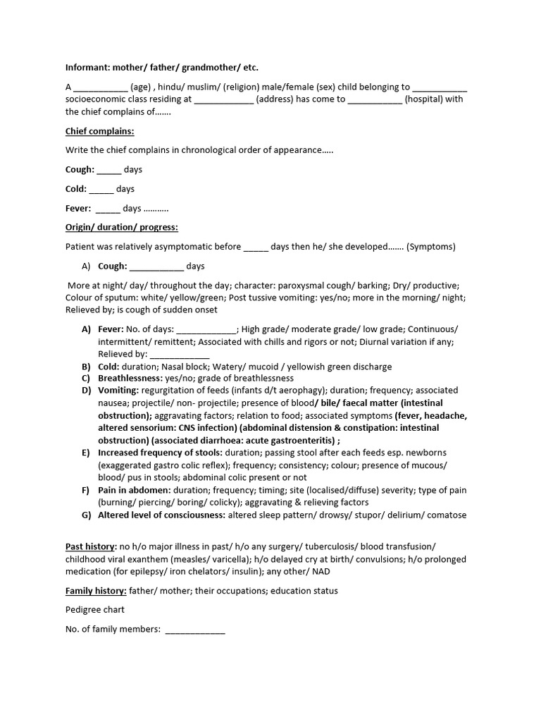 Pediatric History Taking | Download Free PDF | Common Cold | Cough