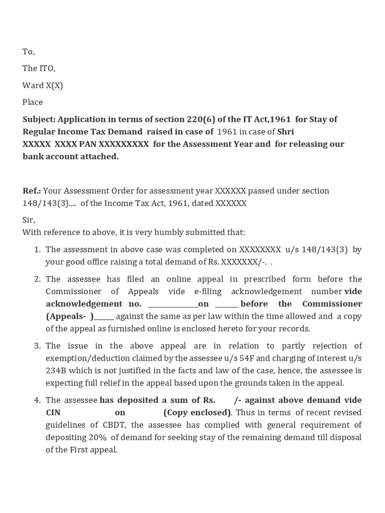 Stay Application for Income Tax Demand | PDF