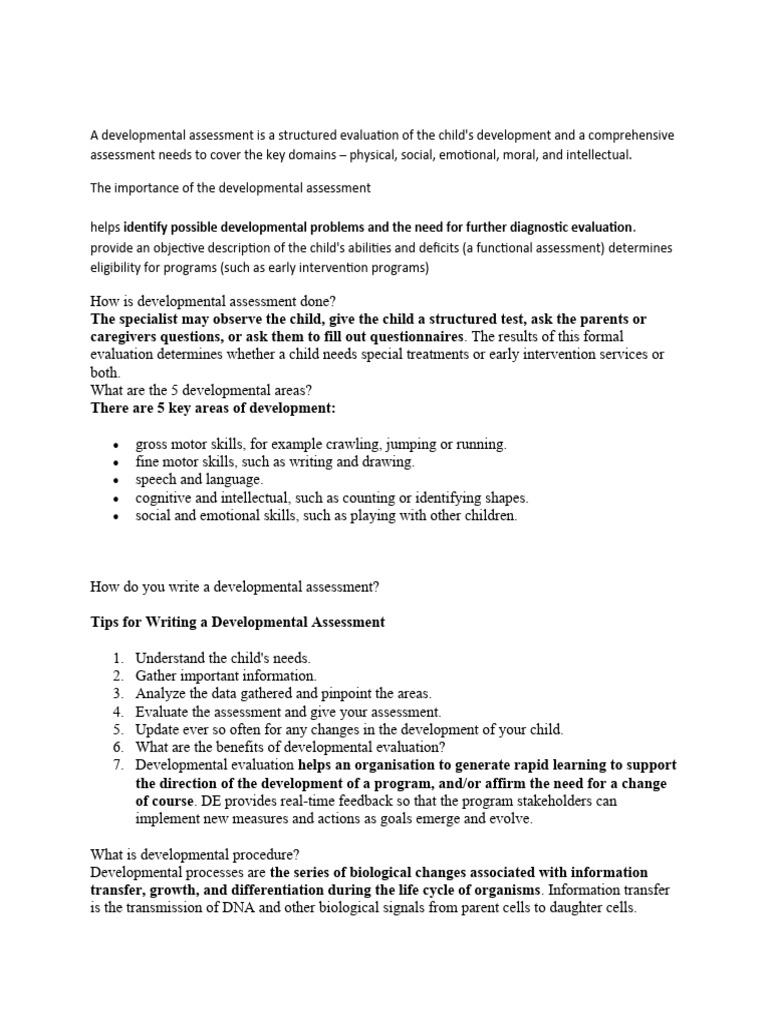 A Developmental Assessment Is A Structured Evaluation of The Child ...