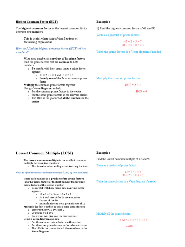HCF LCM | PDF | Algebra | Abstract Algebra