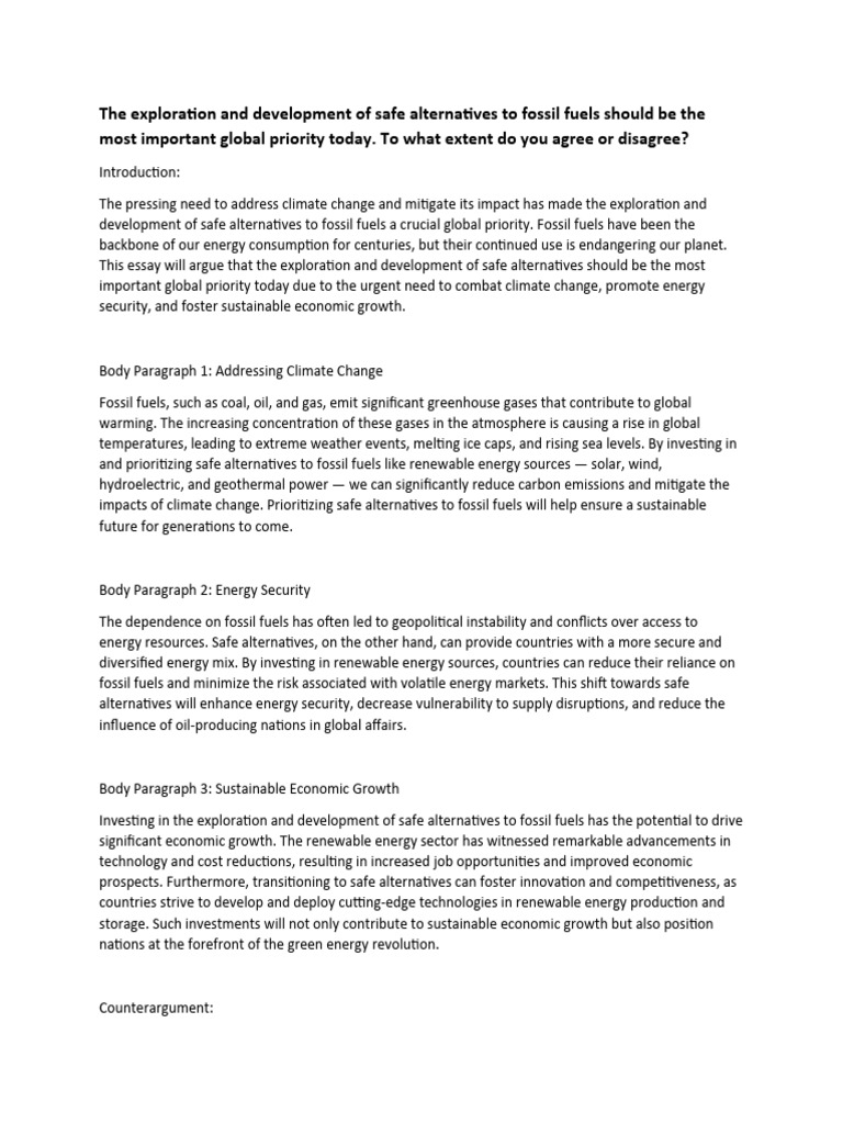 The Exploration and Development of Safe Alternatives To Fossil Fuels ...