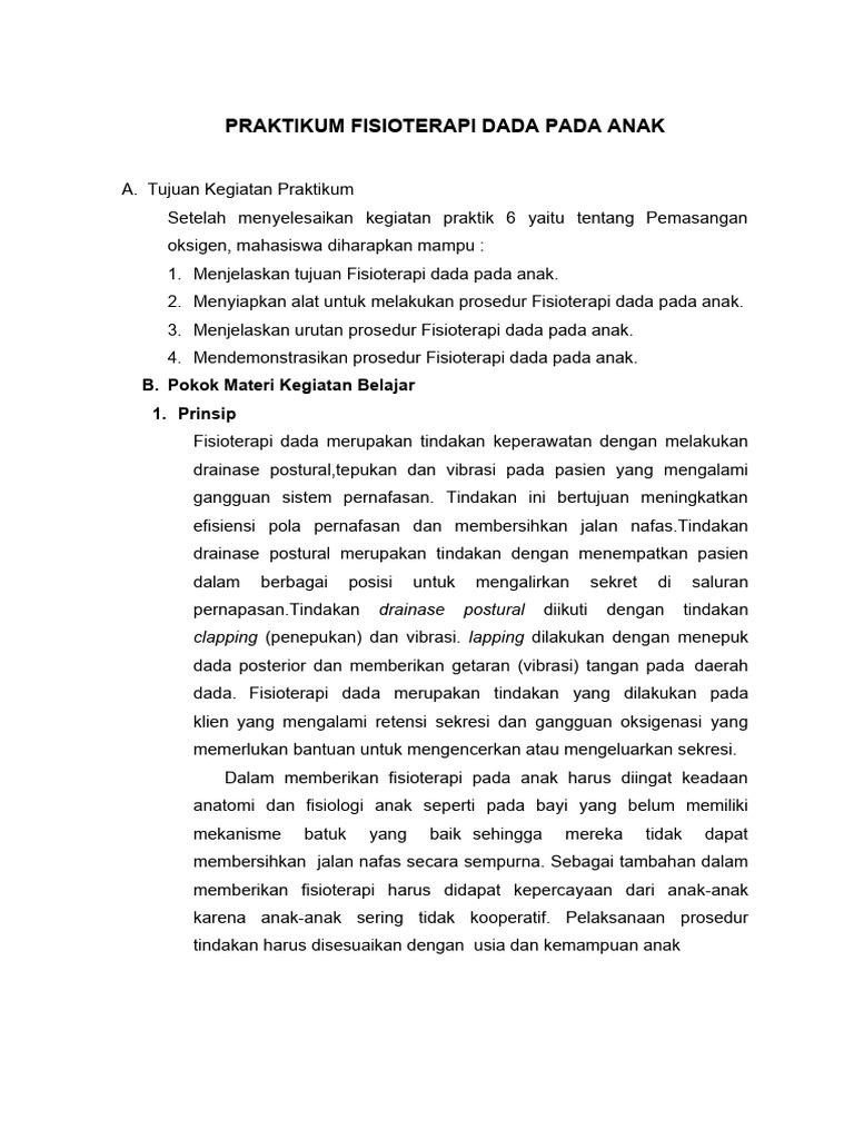 A - PRAKTIKUM FISIOTERAPI DADA PADA ANAK | PDF | Sains & Matematika
