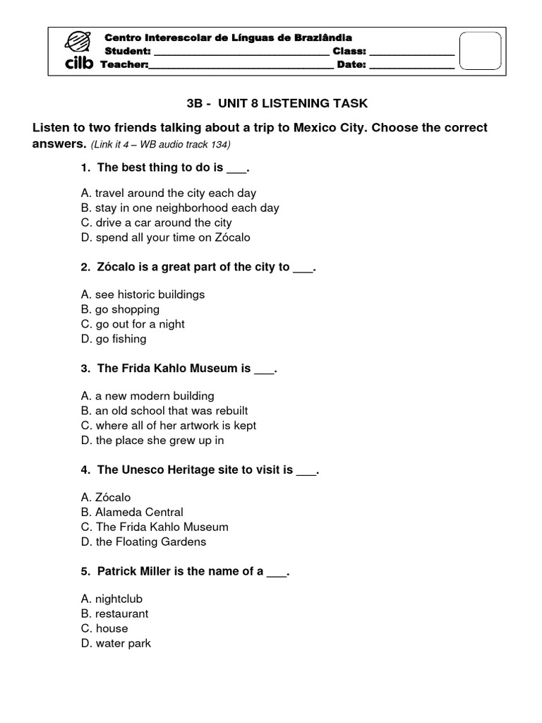 3B - Unit 8 Listening Task 2022 | PDF | Mexico City