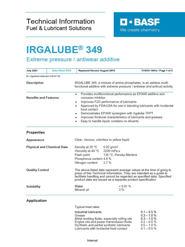 Irgalube 349 TDS | PDF | Lubricant | Viscosity