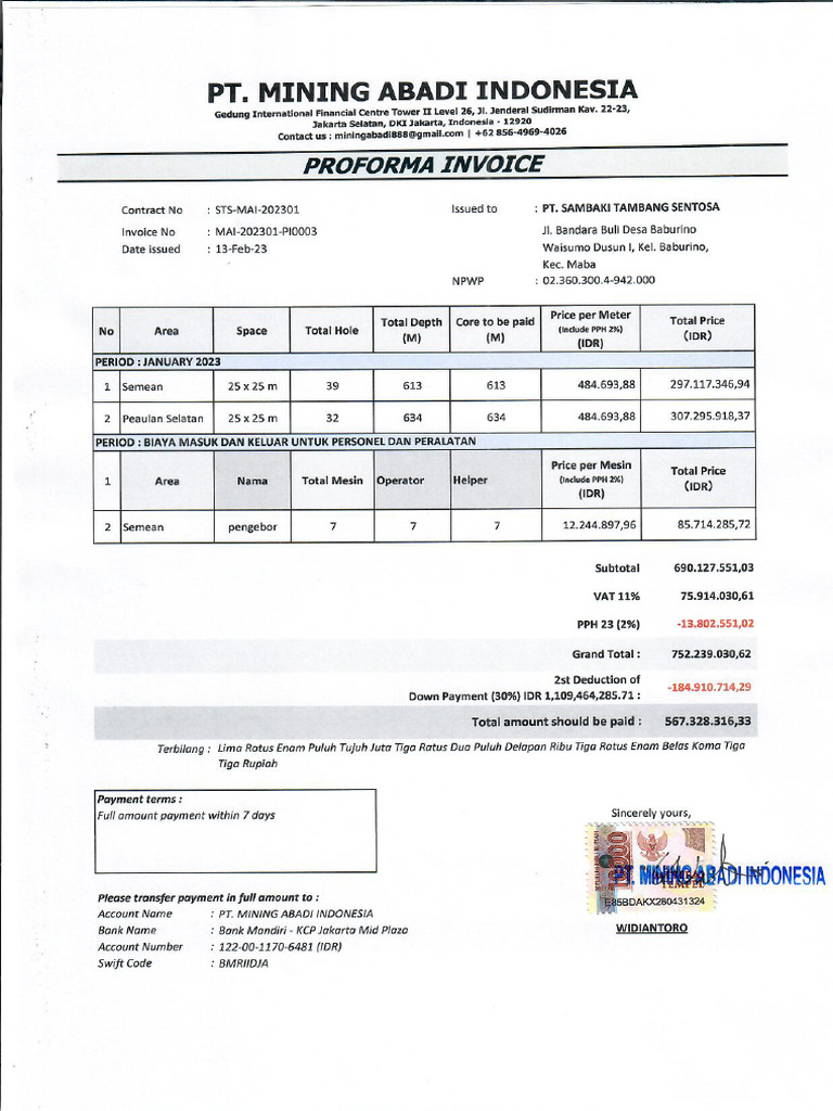 Invoice Drilling - Mining Abadi | PDF