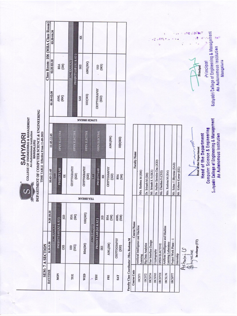 7A - Time Table - 22-23 | PDF