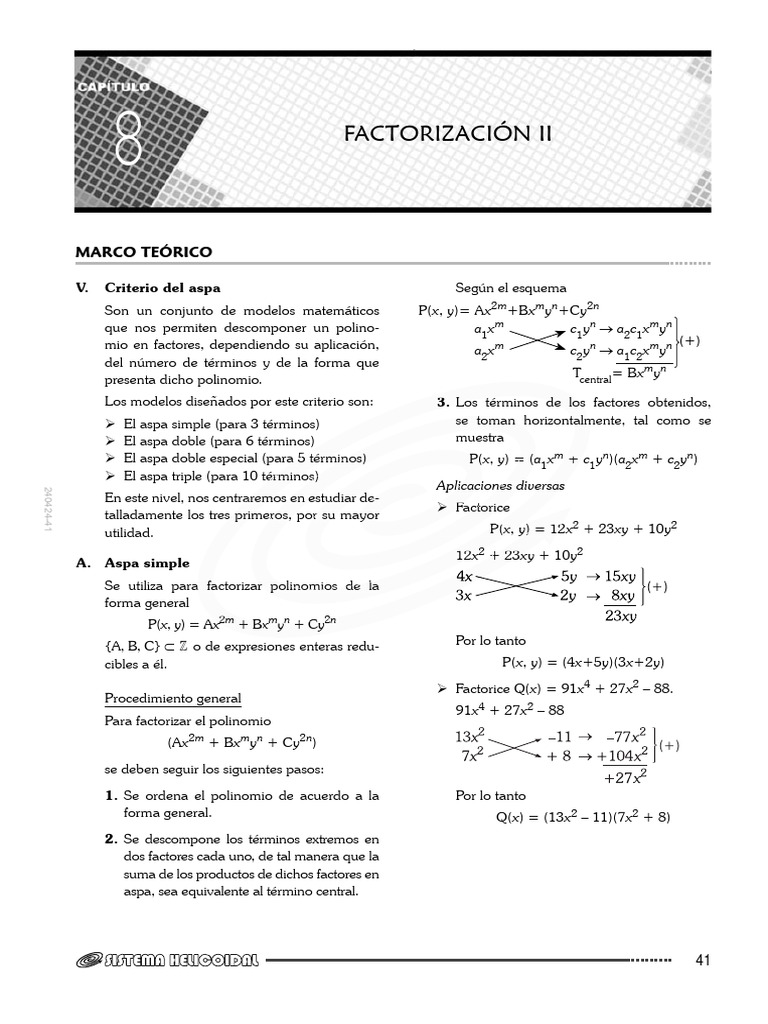 Guía de Factorización: Aspa Simple y Doble | PDF | Factorización ...