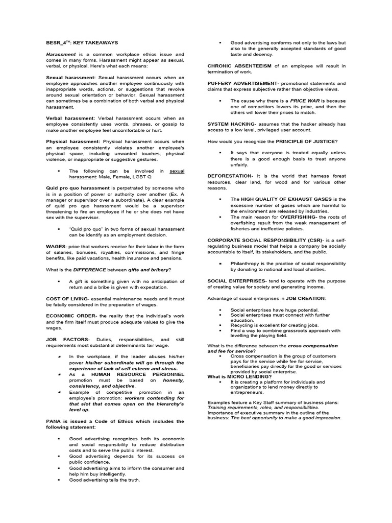 Besr - 4TH Key Takeaways - Sy 23 24 | PDF | Cost Of Living | Sexual Harassment