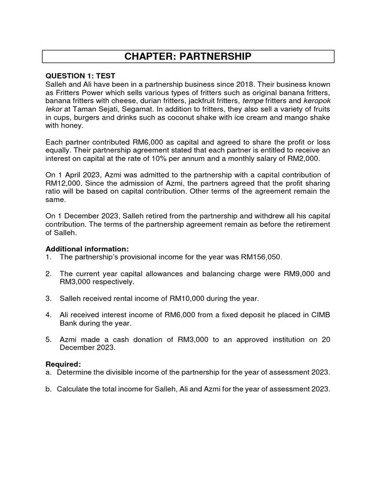 Tutorial Q - Partnership - Feb2024 | PDF | Partnership | Economies