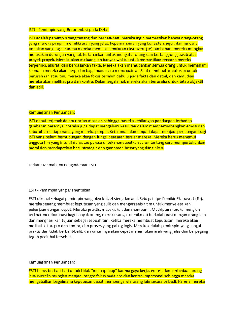 Pemimpin Berdasarkan Tipe Kepribadian | PDF