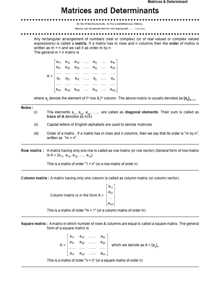 matrix Day-1 | Download Free PDF | Matrix (Mathematics) | Determinant
