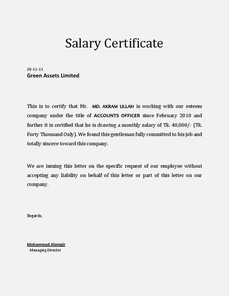 Salary Certificate Template | PDF | Business
