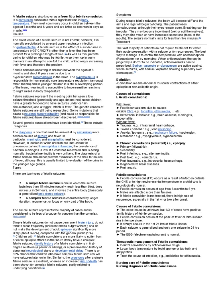 I. Acute Convulsions:: CNS Tonsillitis Otitis Media | PDF | Fever ...