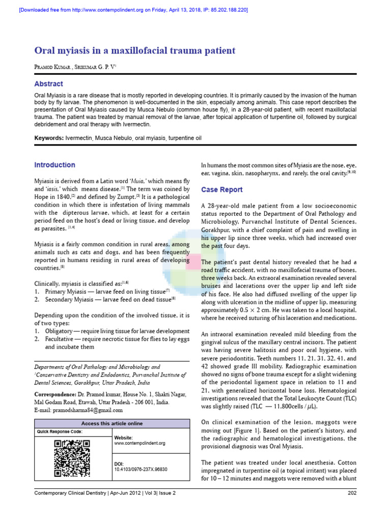 Oral Myiasis in A Maxillofacial Trauma Patient | PDF | Wound | Medical Specialties
