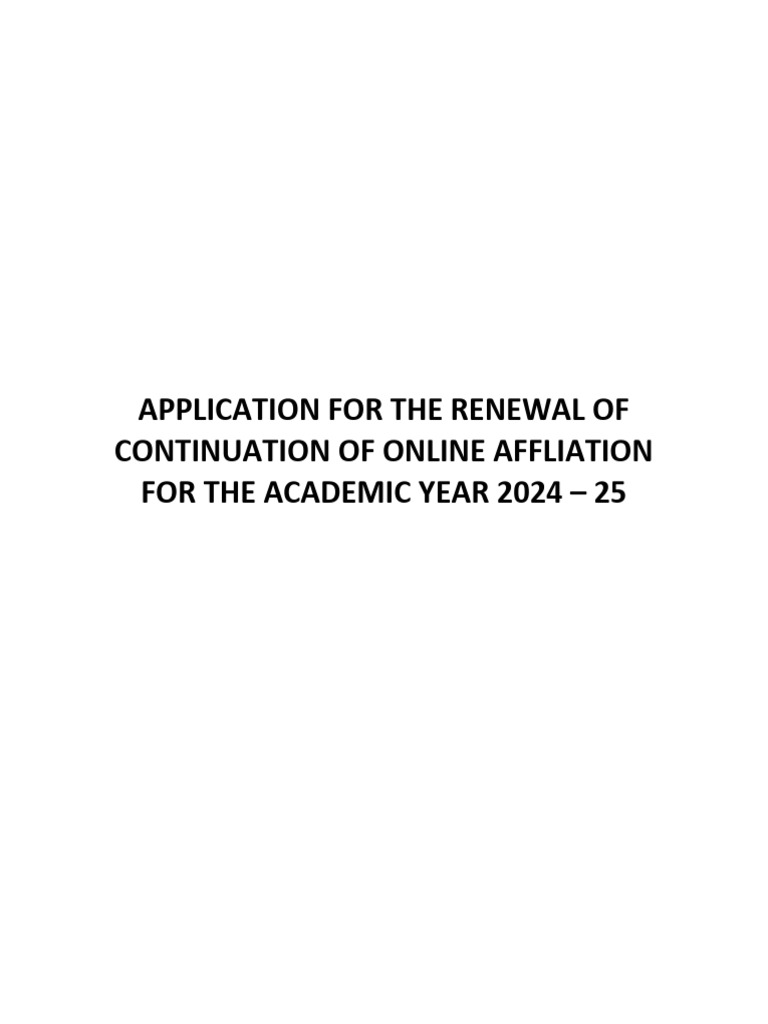 Application For The Renewal of Continuation of Online Affliation For ...
