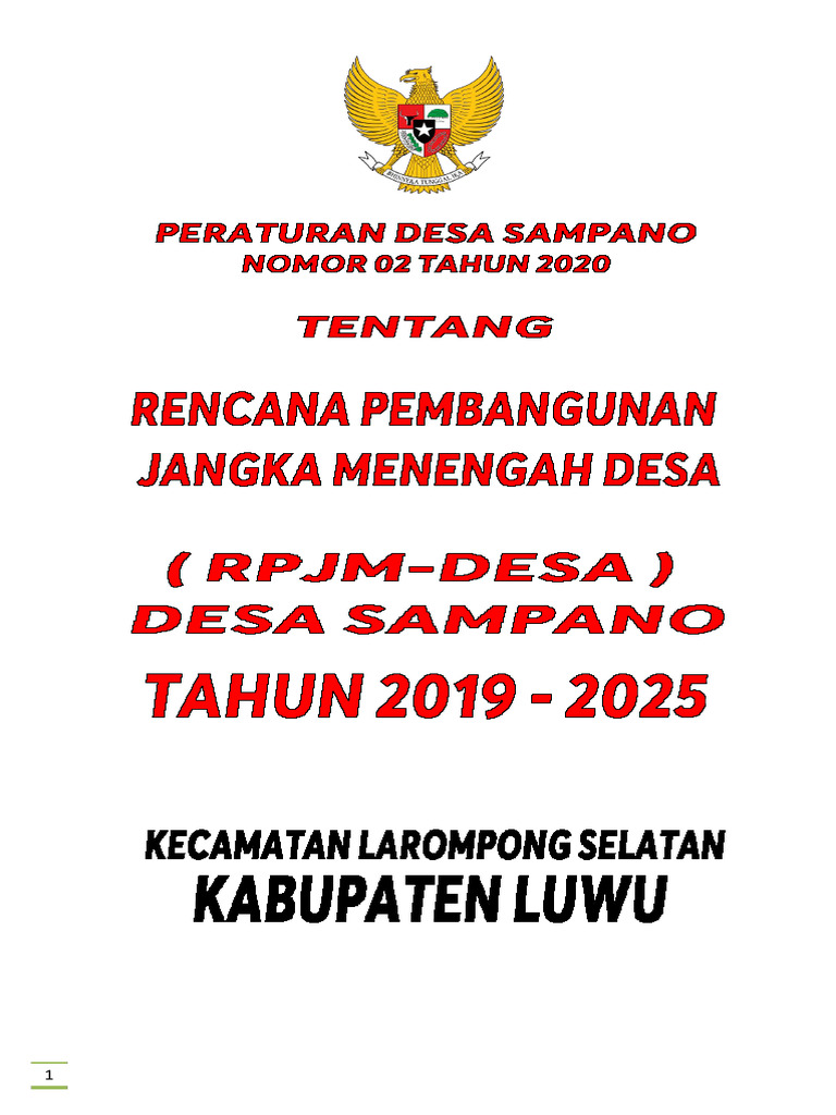 Rpjmdes Desa Sampano Tahun 2019 S D 2025 Ikt39p Perdes RPJM Desa ...