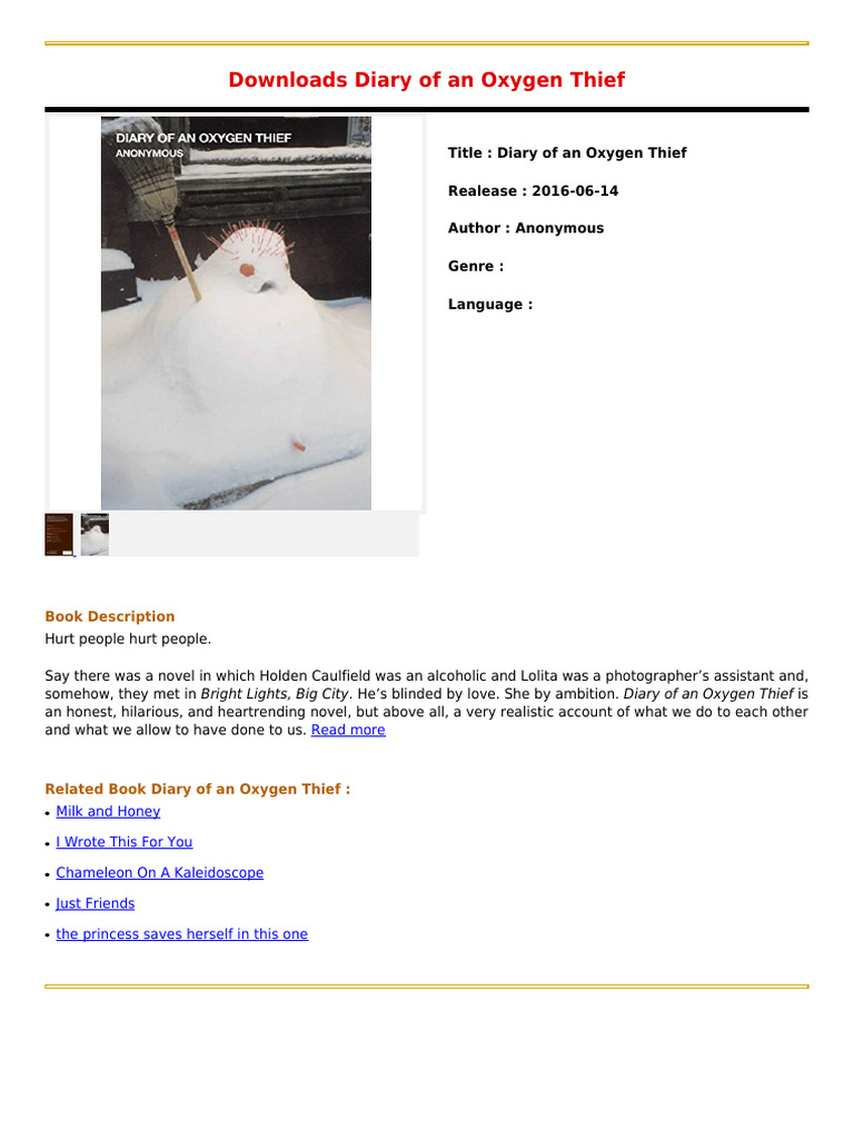 Diary of An Oxygen Thief | PDF