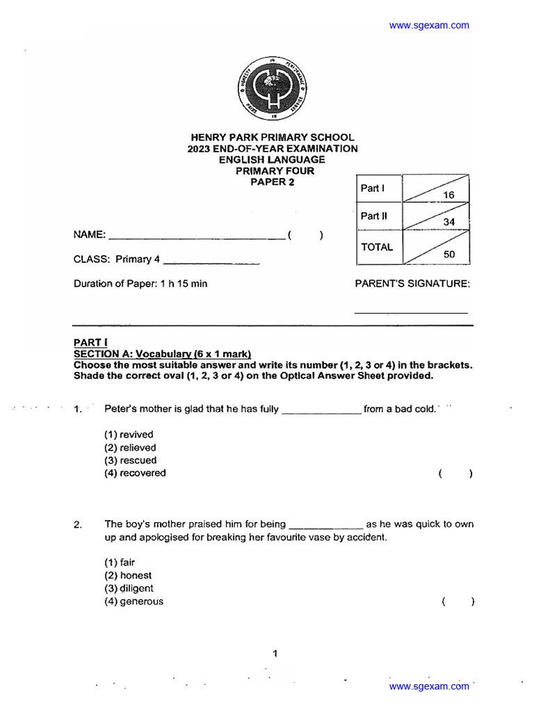 P4 English Exam Paper 2023 | PDF