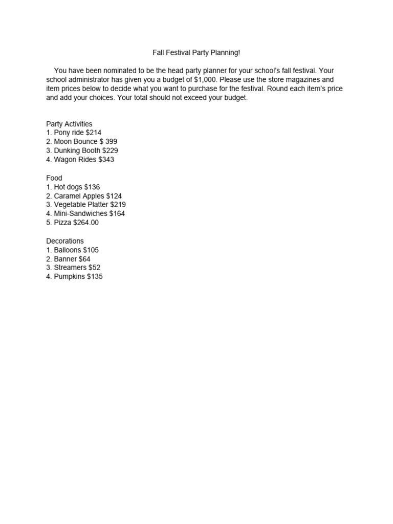 FallFestivalPartyPlanning 1 | PDF | Cooking, Food & Wine