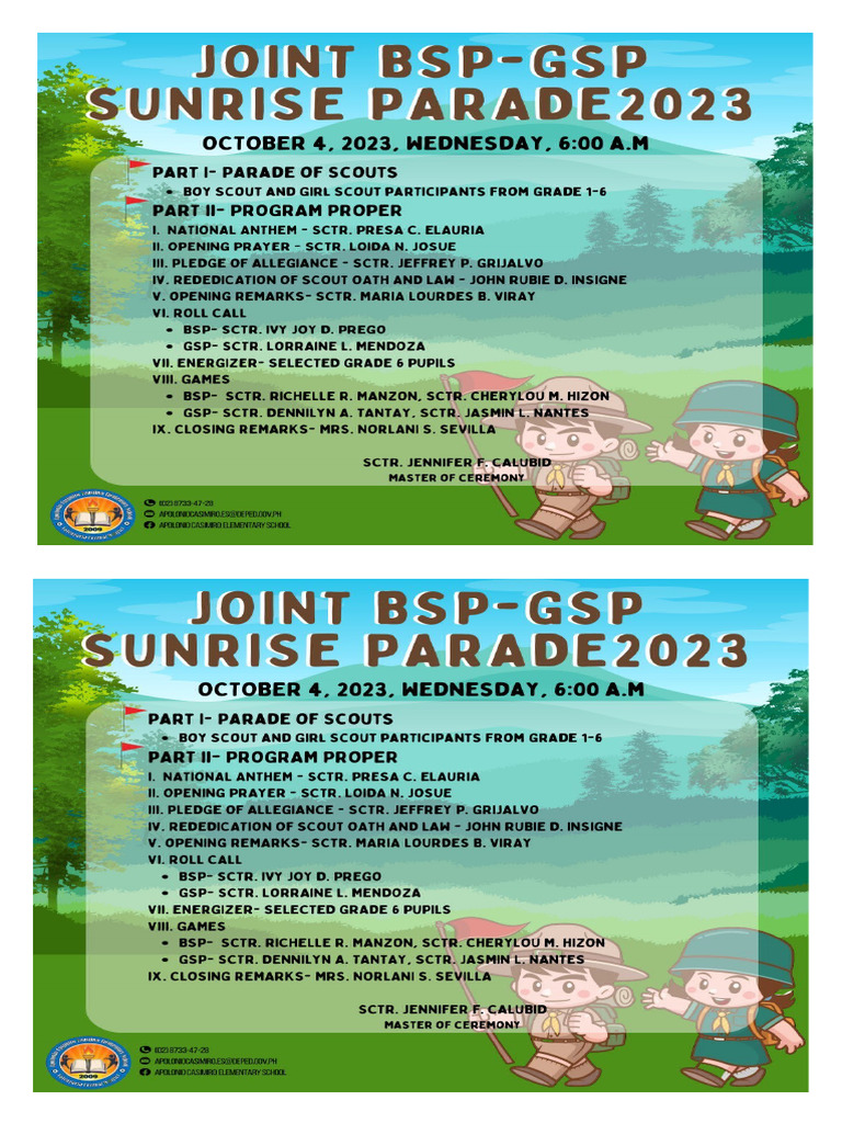 BSP SUNRISE PARADE PROGRAM | PDF