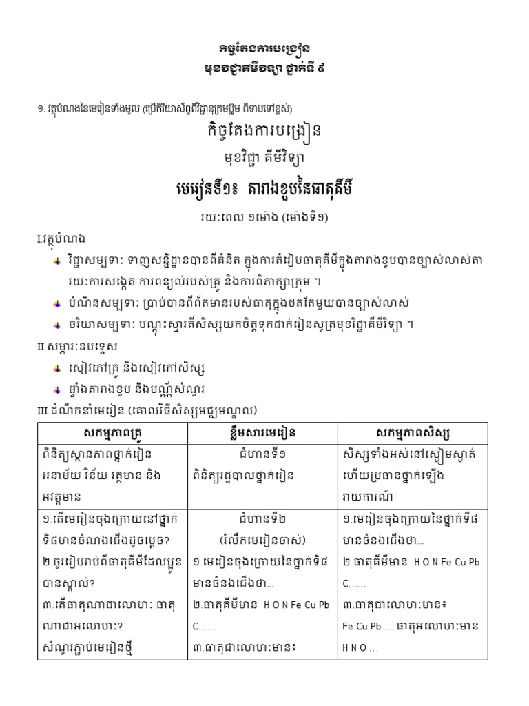 កិច្ចតែងការគីមីថ្នាក់ទី៩ | PDF
