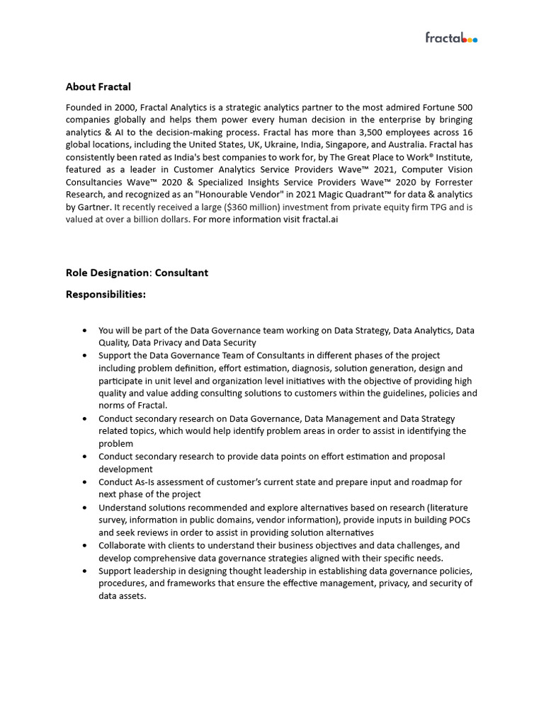 JD - Data Governance Consultant | PDF | Governance | Analytics