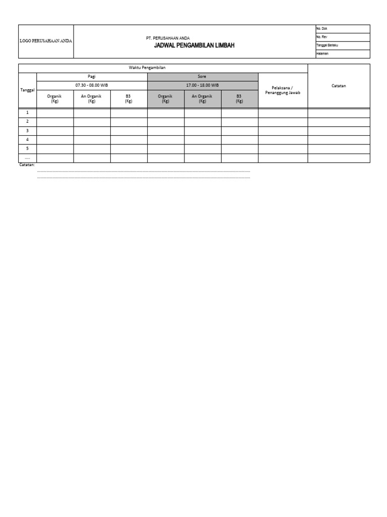 Form 13 Jadwal Pengambilan Limbah | PDF