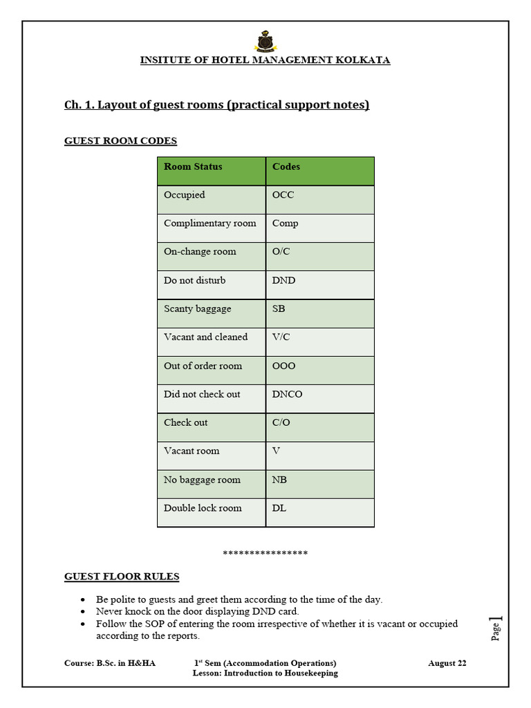 832 Layout of Guest Rooms-Practical Support Notes | PDF