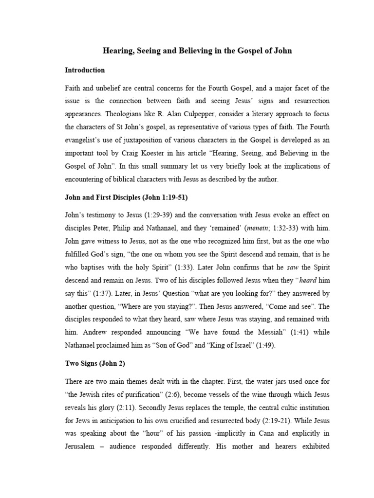 Hearing, Seeing and Unbelieve | PDF | Jesus | Gospel Of John