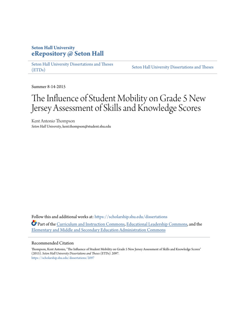 The Influence of Student Mobility On Grade 5 New Jersey Assessmen | PDF ...