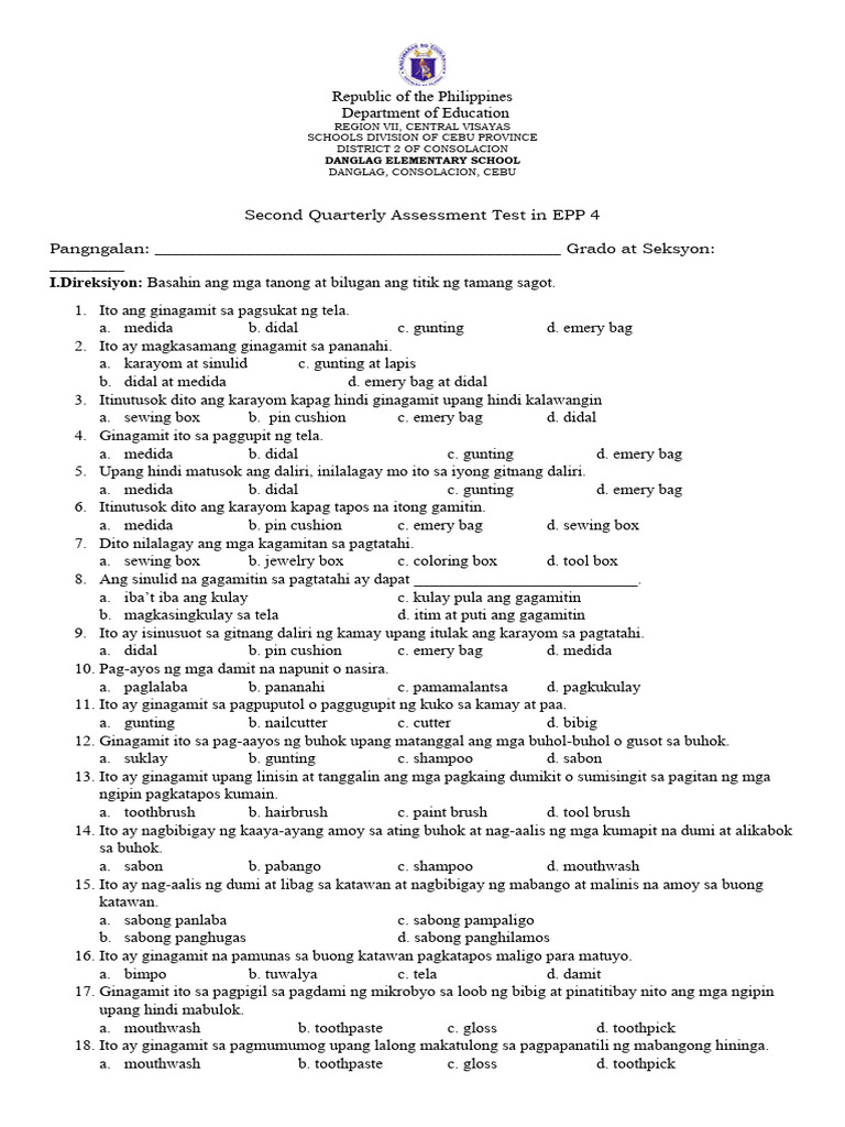 2nd Quarterly Test in Epp 4,5,6 | PDF